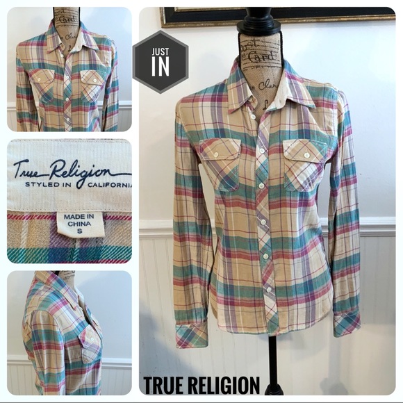 True Religion | Tops | True Religion Button Up Plaid Shirt Size Small ...